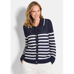 GOLDNER Kurzgr&ouml;&szlig;e: Polopullover mit Lochmuster in marine / wei&szlig; / gemustert | Gr.: 24