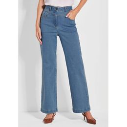 GOLDNER Weite Jeans VERA in Blau, Kontrastn&auml;hte in hellblau | Gr.: 54