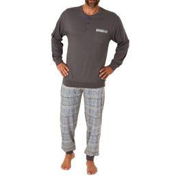 Normann Pyjama B&uuml;ndchen und karierter Jersey Hose - 68115 in dunkelgrau | Gr.: 58