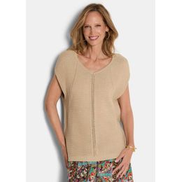 GOLDNER Rippstrickpullover mit V-Ausschnitt in beige | Gr.: 46