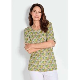 GOLDNER Multicolor-Shirt mit Halbarm, Rundhalsausschnitt in gr&uuml;n / gelb / gemustert | Gr.: 52