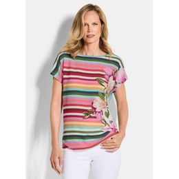 GOLDNER Kurzgr&ouml;&szlig;e: Streifenshirt mit floralen Akzenten in bunt / geringelt | Gr.: 22