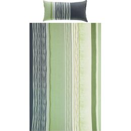REDBEST Single-Jersey Bettw&auml;sche in gr&uuml;n-grau | Gr.: 155x200 cm (40x80 cm)