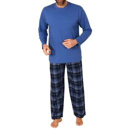 Normann Schlafanzug lang Pyjama karierte FlanellHose - 76556 in blau | Gr.: 60/62