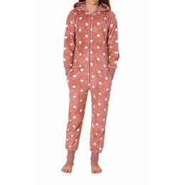 Normann Jumpsuit Schlafanzug Overall Coralfleece Tupfen - 76791 in rosa | Gr.: 152