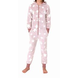 Normann Schlafanzug Jumpsuit Overall Sterne Coralfleece - 76802 in rosa | Gr.: 164