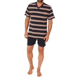 Normann Kurzarm Schlafanzug Shorty Pyjama Streifen - 78341 in dunkelgrau | Gr.: 48