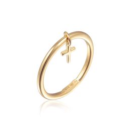 Elli Ring 925 Sterling Silber Kreuz in Gold | Gr.: 58