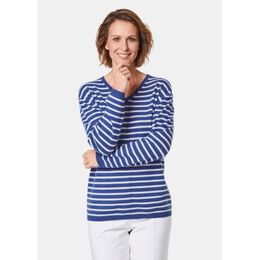 GOLDNER Basicpullover mit V-Ausschnitt in dunkelblau / wei&szlig; / geringelt | Gr.: 40
