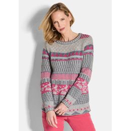 GOLDNER Kurzgr&ouml;&szlig;e: Norwegerpullover mit U-Boot-Ausschnitt in pink / gemustert | Gr.: 22