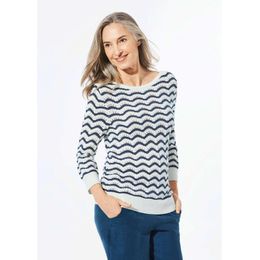 GOLDNER Ringelpullover mit 3/4-Arm und Ajourdetails in cremewei&szlig; / gemustert | Gr.: 46