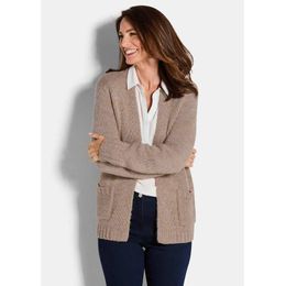 GOLDNER Kurzgr&ouml;&szlig;e: Langarm Melange-Cardigan, flauschig in beige / gemustert | Gr.: 20