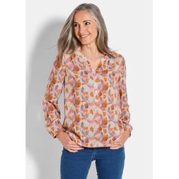 GOLDNER Kurzgr&ouml;&szlig;e: Florale Druckbluse mit V-Ausschnitt in orange / gemustert | Gr.: 22