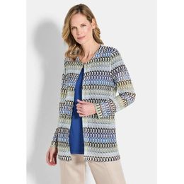GOLDNER Kurzgr&ouml;&szlig;e: Langarm Spitzenjacke aus Jersey in blau / stein / gemustert | Gr.: 24