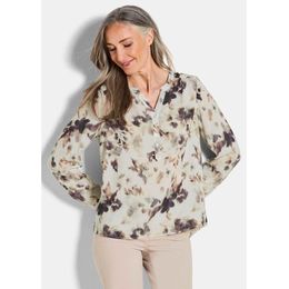 GOLDNER Kurzgr&ouml;&szlig;e: Florale Druckbluse mit V-Ausschnitt in beige / gemustert | Gr.: 20