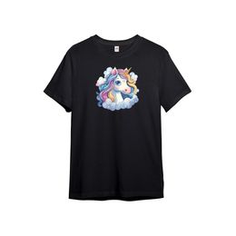 PAULGOS Kinder T-Shirt, Einhorn auf Wolke in Schwarz | Gr.: 152