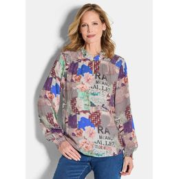 GOLDNER Kurzgr&ouml;&szlig;e: Leichte Printbluse, Patchwork-Muster in stein / gemustert | Gr.: 19