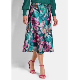 GOLDNER Kurzgr&ouml;&szlig;e: Eleganter A-Linienrock, floraler Print in smaragd / gemustert | Gr.: 22