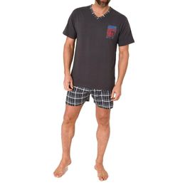 Normann Schlafanzug kurzarm Shorty mit karierter Jersey Hose in anthrazit | Gr.: 58