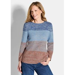 GOLDNER Langarm Blockstreifenpullover, Melange in hellblau / camel / gemustert | Gr.: 44