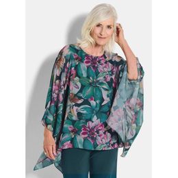 GOLDNER Kurzgr&ouml;&szlig;e: Elegantes Blusenshirt, florales Design in smaragd / gemustert | Gr.: 20