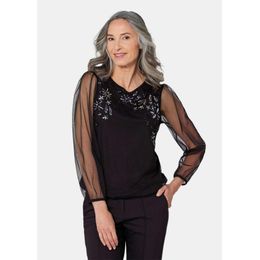 GOLDNER Langarmshirt mit transparenten &Auml;rmeln in schwarz / silberfarben / gemustert | Gr.: 44