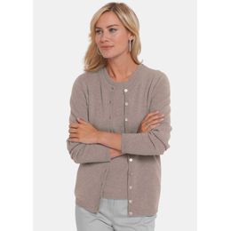 GOLDNER Kurzgr&ouml;&szlig;e: Eleganter Herbstcardigan mit Rundhals in sand | Gr.: 22