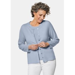 GOLDNER Kurzgr&ouml;&szlig;e: Eleganter Herbstcardigan mit Rundhals in hellblau | Gr.: 25