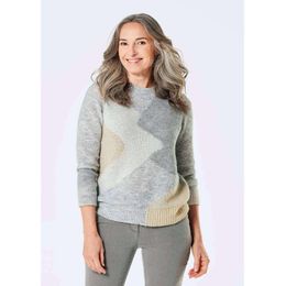 GOLDNER Kurzgr&ouml;&szlig;e: Eleganter Intarsienpullover mit Glanz in grau / gemustert | Gr.: 22