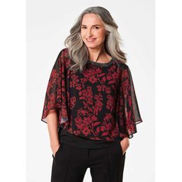 GOLDNER Kurzgr&ouml;&szlig;e: Florale Printbluse, U-Boot-Ausschnitt in schwarz / rot / gebl&uuml;mt | Gr.: 23