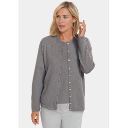 GOLDNER Kurzgr&ouml;&szlig;e: Eleganter Herbstcardigan mit Rundhals in grau / melange | Gr.: 20