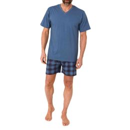 Normann Schlafanzug kurzarm Shorty mit karierter Jersey Hose in blau | Gr.: 56