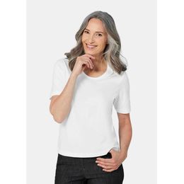 GOLDNER Kurzgr&ouml;&szlig;e: Jerseyshirt mit Rundhals in wei&szlig; / eisblau / dahlie | Gr.: 24