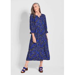 GOLDNER Flie&szlig;endes Viskosekleid mit V-Ausschnitt in royalblau / marine / gemustert | Gr.: 48