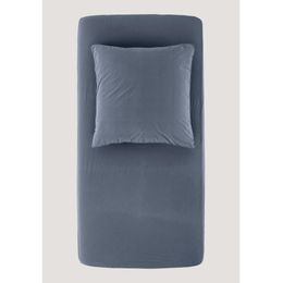 hessnatur Perkal Spannbettlaken in stahlblau | Gr.: 180-200 x 200 cm