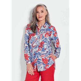 GOLDNER Kurzgr&ouml;&szlig;e: Floralbedruckte Hemdbluse, Hemdkragen in rot / blau / gemustert | Gr.: 20