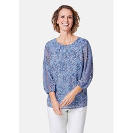 GOLDNER Chiffonbluse mit farbbrillantem Druck in taubenblau / marine / gebl&uuml;mt | Gr.: 44