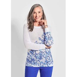 GOLDNER Kurzgr&ouml;&szlig;e: Eleganter Pullover mit Kontrastdruck in wei&szlig; / gemustert | Gr.: 24