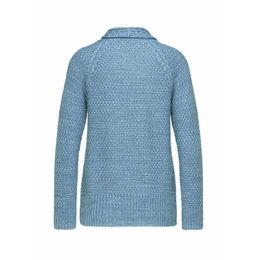 GOLDNER Kurzgr&ouml;&szlig;e: Elegante Grobstrickjacke, Zopfmuster in jeansblau / melange | Gr.: 24