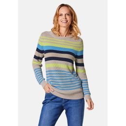 GOLDNER Kurzgr&ouml;&szlig;e: Ringelpullover in kiesel / limettengelb / pazifikblau / geringelt | Gr.: 23