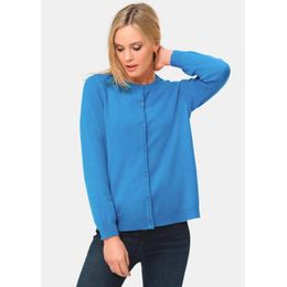 GOLDNER Kuschelweiche Kaschmir-Strickjacke mit Rundhals in atlantikblau | Gr.: 44