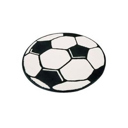 Hanse Home Kinderteppich Fu&szlig;ball rund wei&szlig; schwarz | Gr.: 100 cm rund