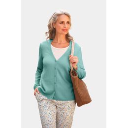 GOLDNER Kurzgr&ouml;&szlig;e: Kaschmir-Strickjacke mit V-Ausschnitt in aqua | Gr.: 21