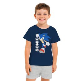Sonic the Hedgehog Schlafanzug Pyjama Set Kurzarm Oberteil in blau/grau | Gr.: 134/140