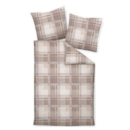 Traumschloss Premium Flanell Bettw&auml;sche - kariert, natur, flieder in lila | Gr.: 155 x 220 + 80 x 80 cm