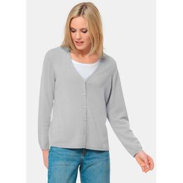 GOLDNER Kurzgr&ouml;&szlig;e: Kaschmir-Strickjacke mit V-Ausschnitt in silbergrau / melange | Gr.: 21
