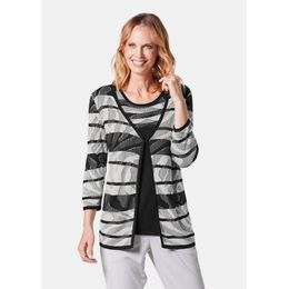 GOLDNER Kurzgr&ouml;&szlig;e: Strickjacke mit V-Ausschnitt in schwarz / wei&szlig; / gemustert | Gr.: 21