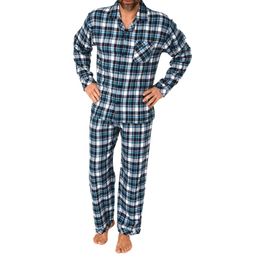 Normann Lange Flanell Schlafanzug Pyjama kariert - 76493 in marine | Gr.: 56