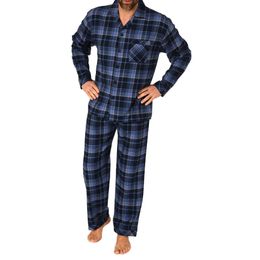 Normann Durchgekn&ouml;pfte Flanell Schlafanzug langarm Pyjama KaroMuster - 76511 in marine | Gr.: 58