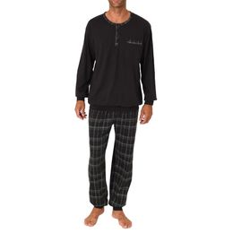 Normann Schlafanzug Pyjama B&uuml;ndchen und karierter Jersey Hose - 75252 in dunkelgrau | Gr.: 56